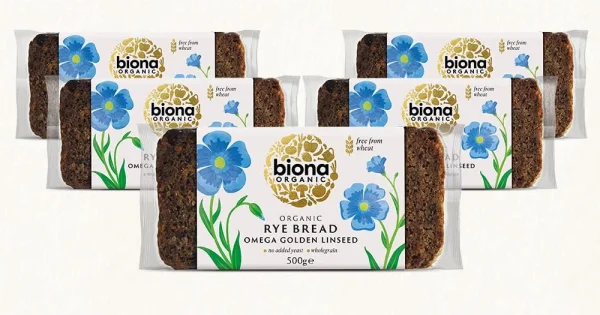 Biona Organic Rye Bread with Omega 3 Golden Linseed 500g, Pack Of 6