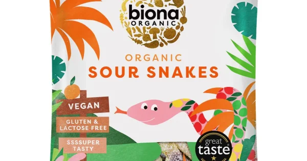 Biona Organic Sour Snakes 75g, Pack Of 10