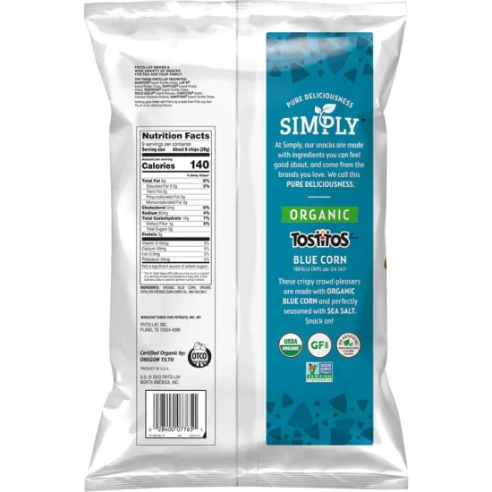 Tostitos Organic Blue Corn Tortilla Chips 9 Oz 6x255g