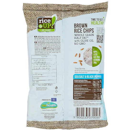 Rice Up Whole Grain Rice Chips Sea Salt & Black Pepper Gluten free, No ...