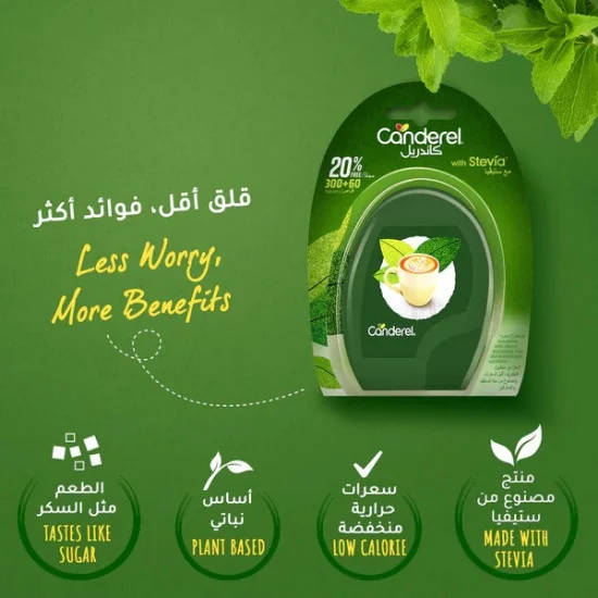 Canderel Stevia 300 TABS+60 TABS Free, Low Calorie Sweetener, Pack Of 6