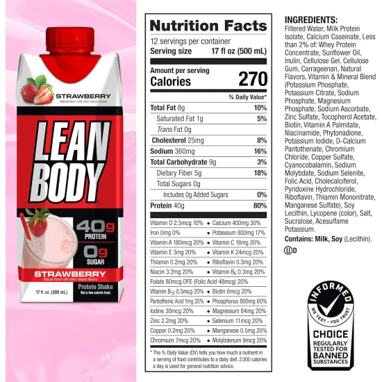 Lean Body Protein Shake Strawberry 500 ml, Pack Of 6