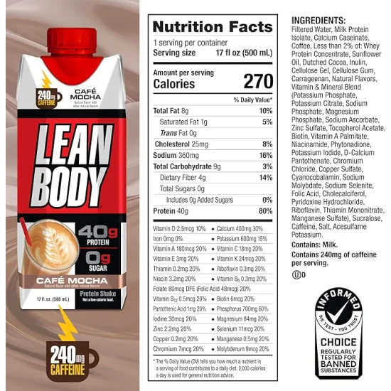 Lean Body Protein Shake Café Mocha 500 ml, Pack Of 6