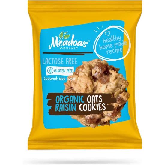 Meadows Organic Gluten Free Oats Raisin Cookies 40g, Pack Of 12